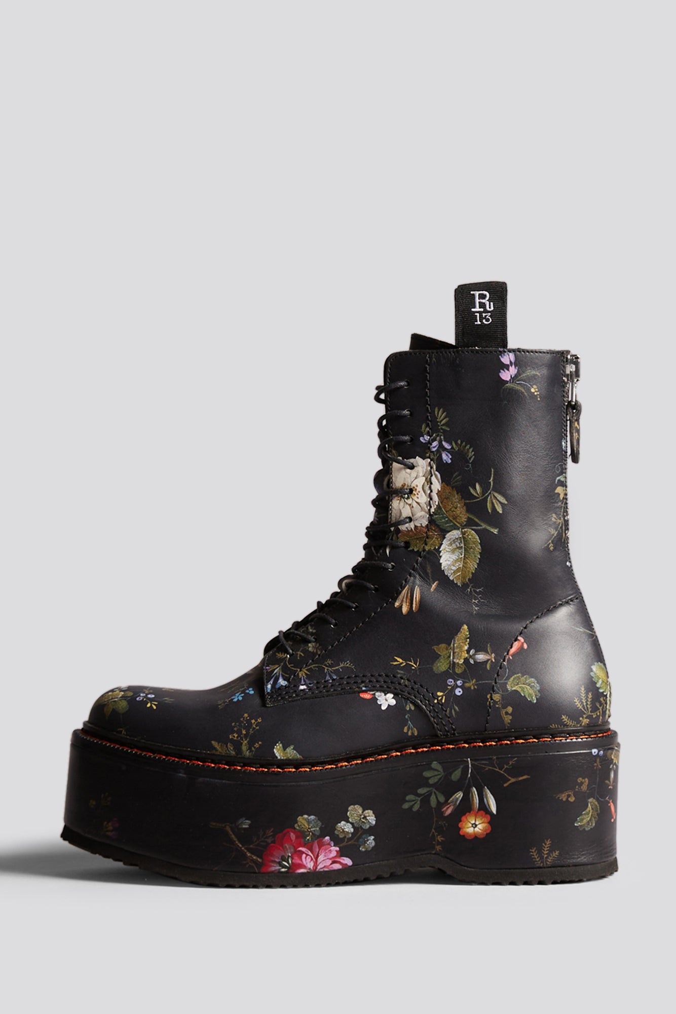 DOUBLE STACK BOOT - BLACK FLORAL - R13 COMBAT BOOTS