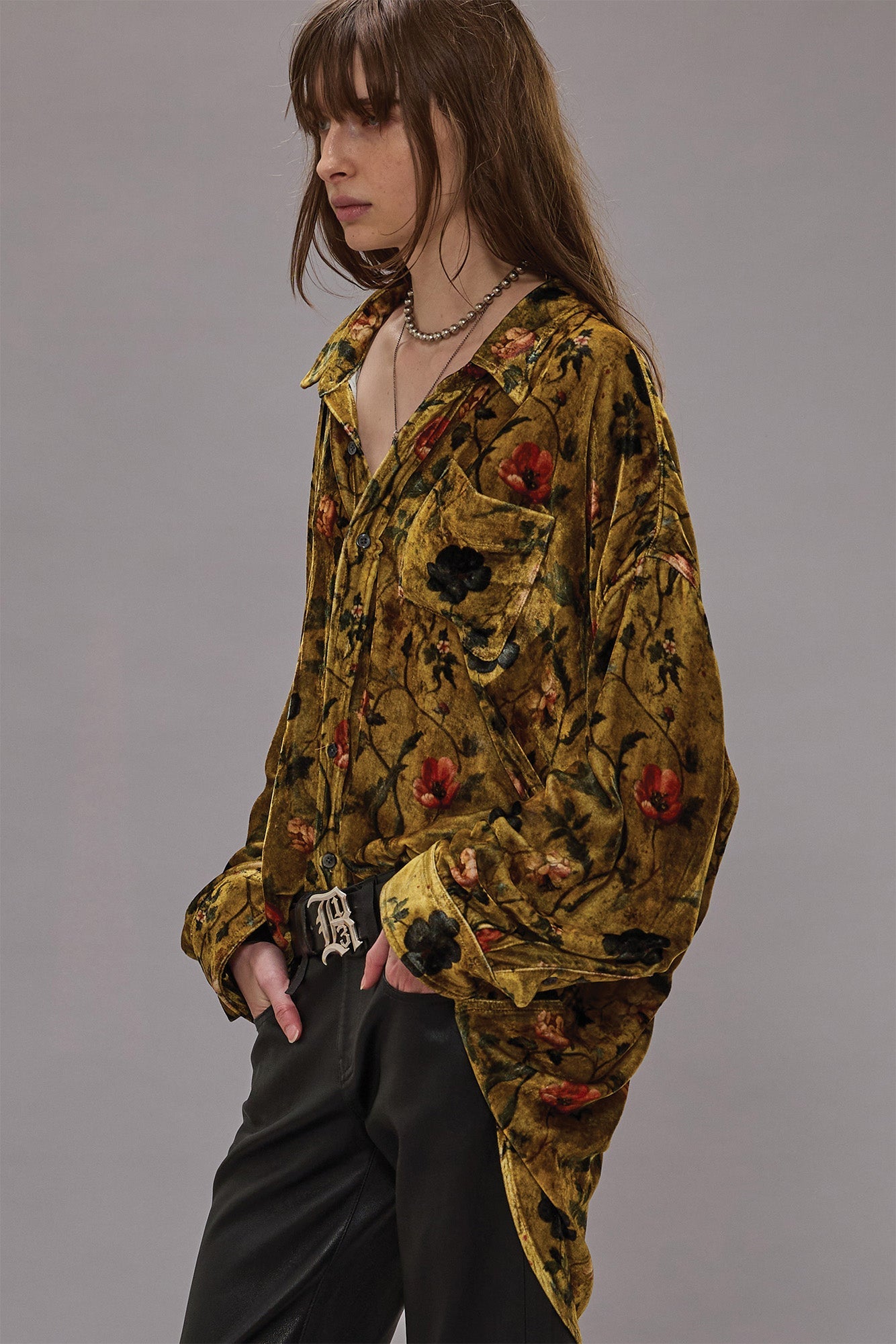DROP NECK SHIRT - OCHRE FLORAL - R13