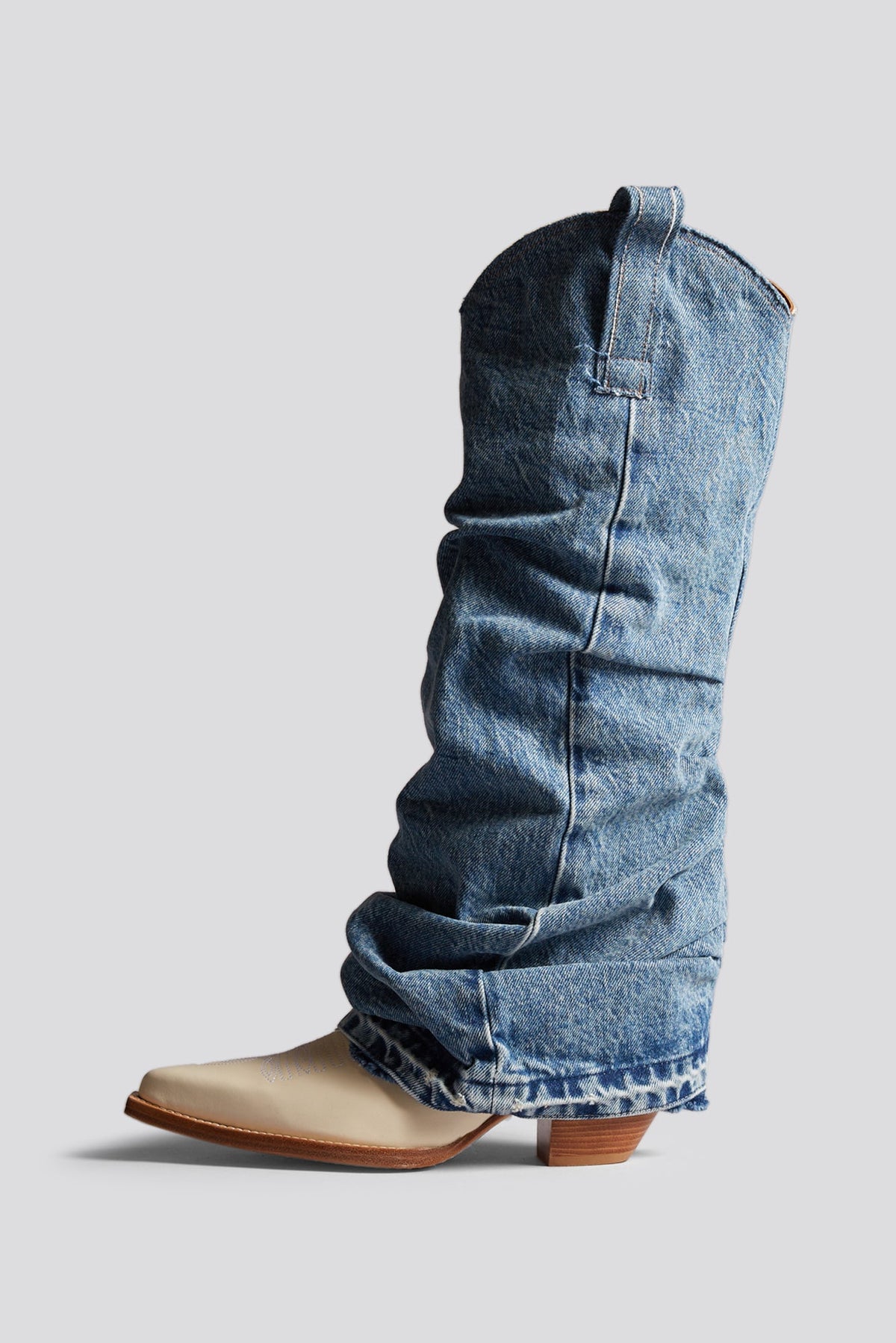 MID COWBOY BOOT WITH DENIM SLEEVE - BLUE AND WHITE – R13
