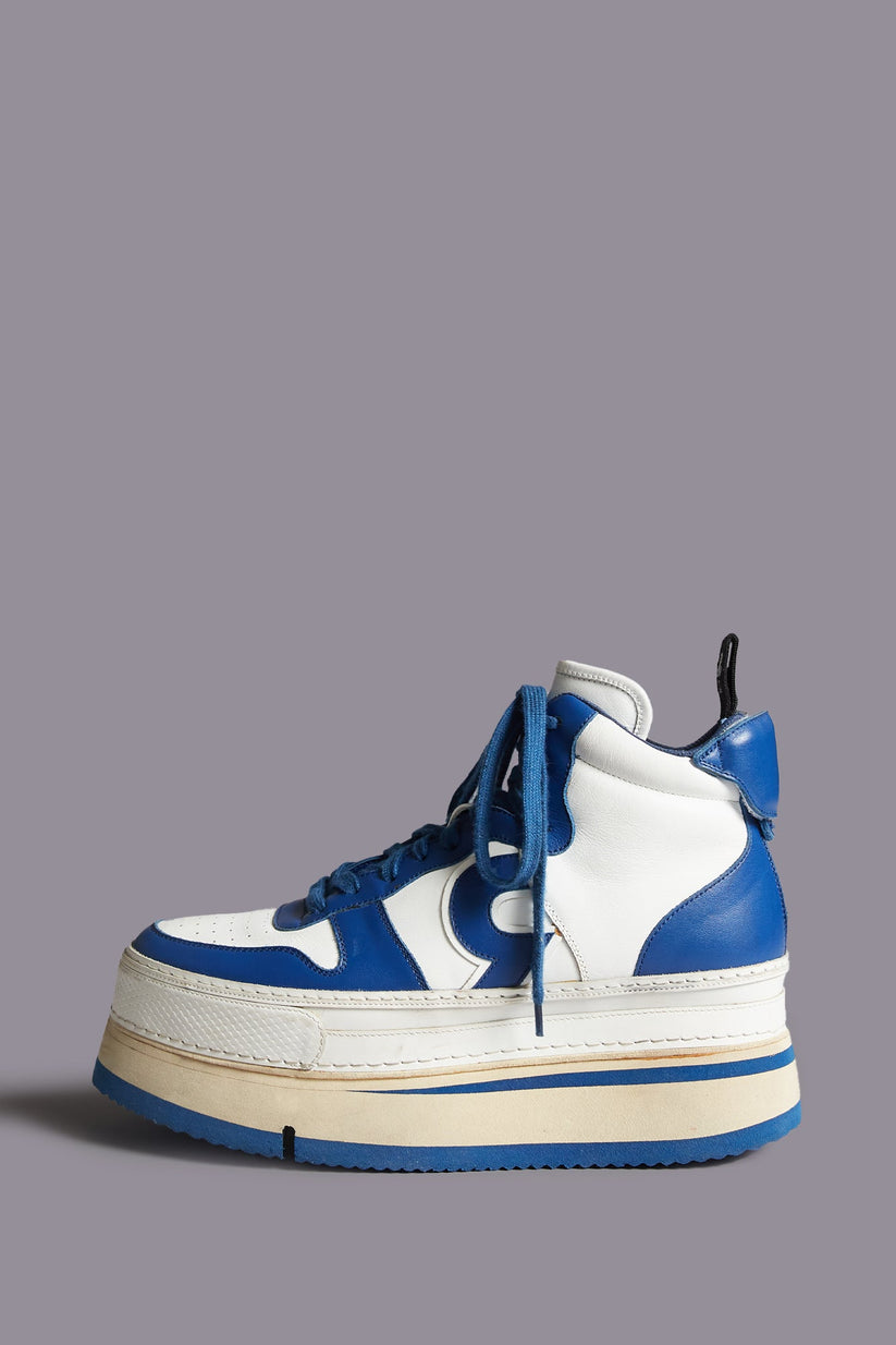 The Riot Leather High Top - Blue and White | R13 Denim Official Site