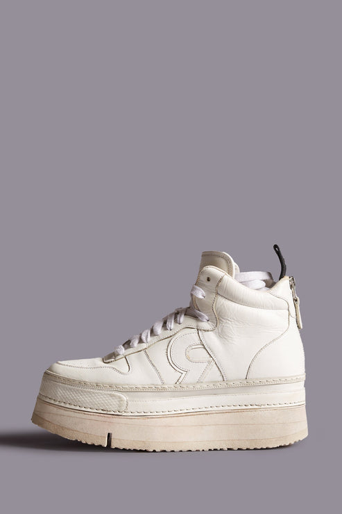 THE RIOT LEATHER HIGH TOP - WHITE LEATHER | R13