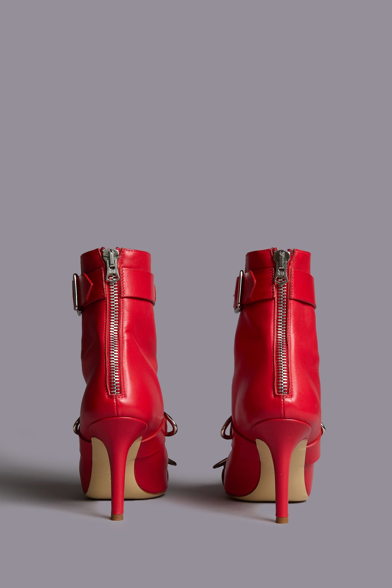Strapped Skinny Ankle Heeled Boot - Red – R13