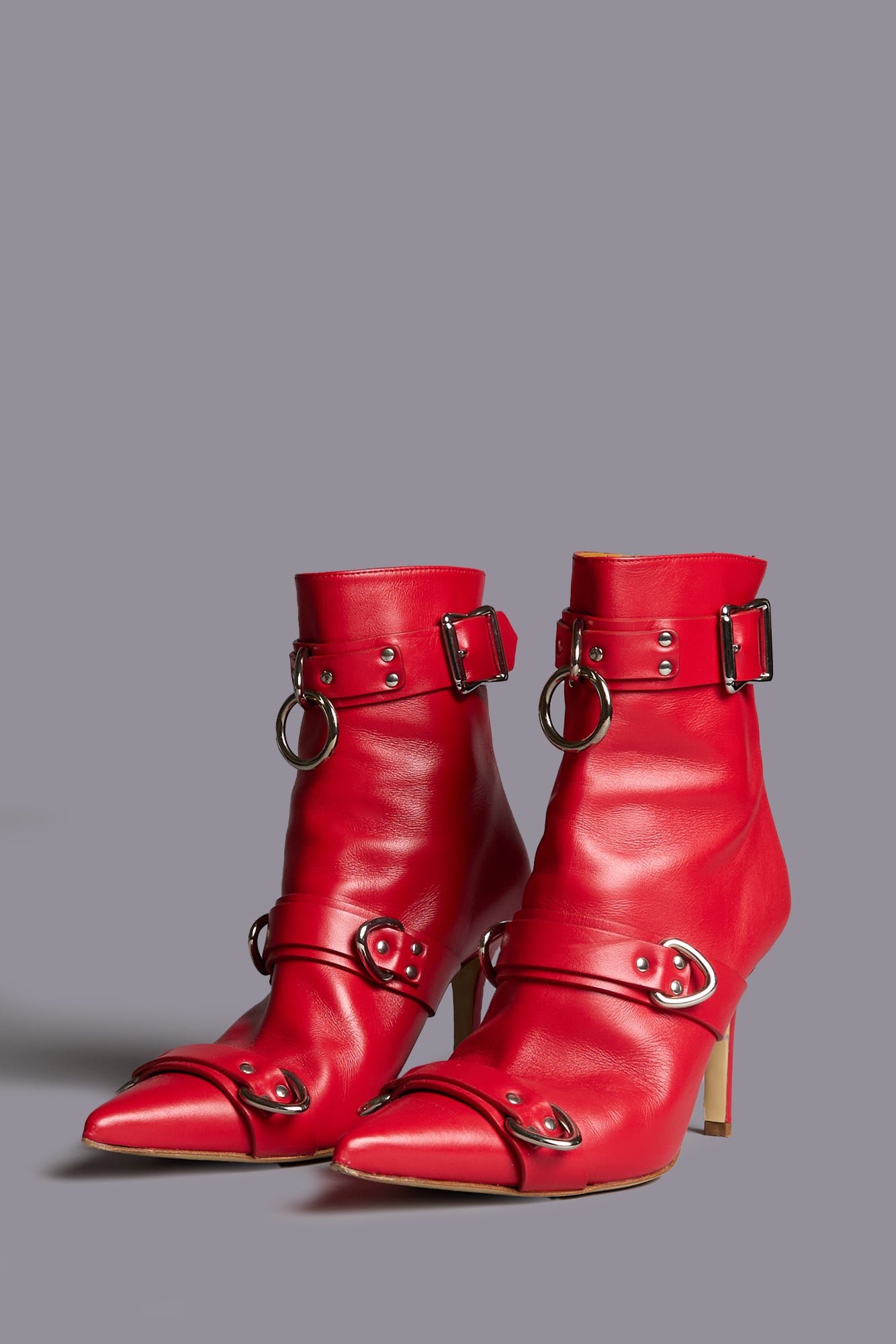 STRAPPED SKINNY ANKLE HEELED BOOT - RED – R13