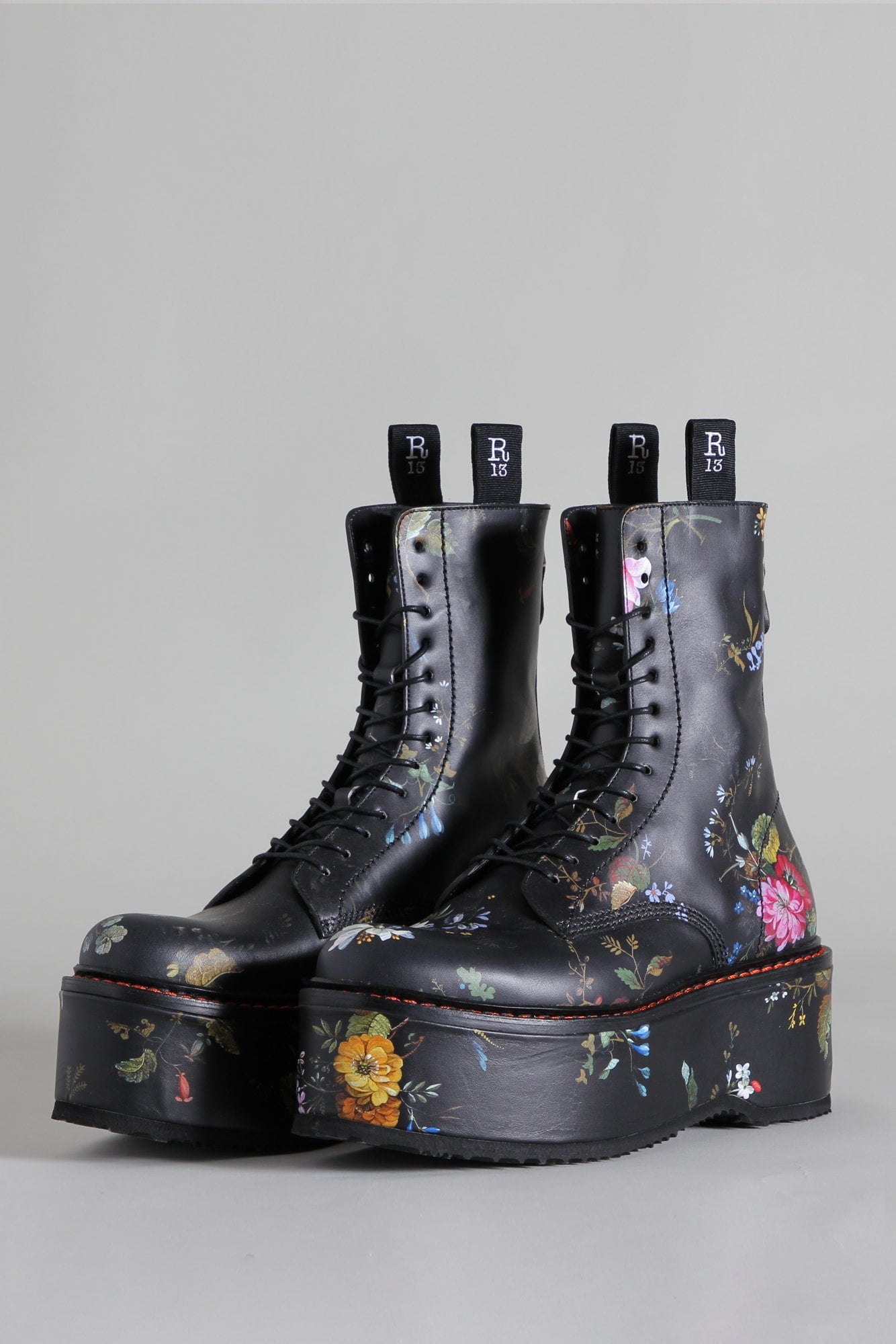 DOUBLE STACK BOOT - BLACK FLORAL - R13 COMBAT BOOTS