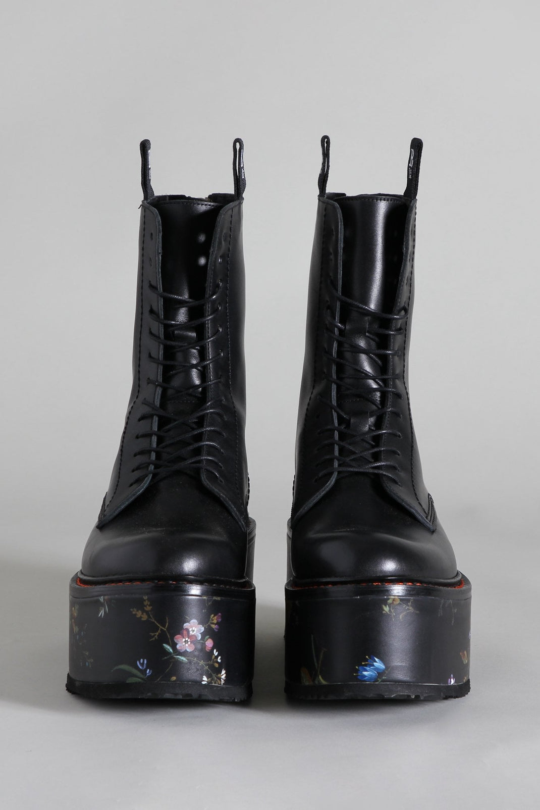 DOUBLE STACK BOOT - BLACK WITH FLORAL PLATFORM - R13 COMBAT BOOTS