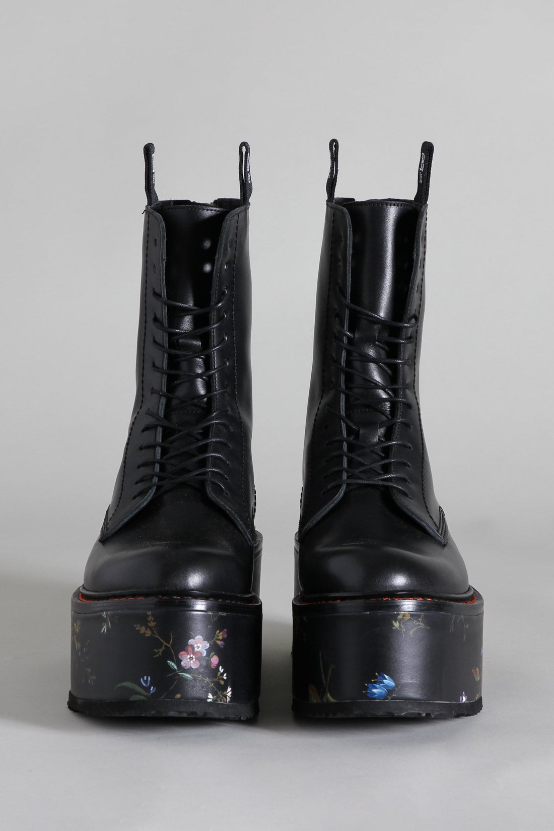 DOUBLE STACK BOOT - BLACK WITH FLORAL PLATFORM - R13 COMBAT BOOTS