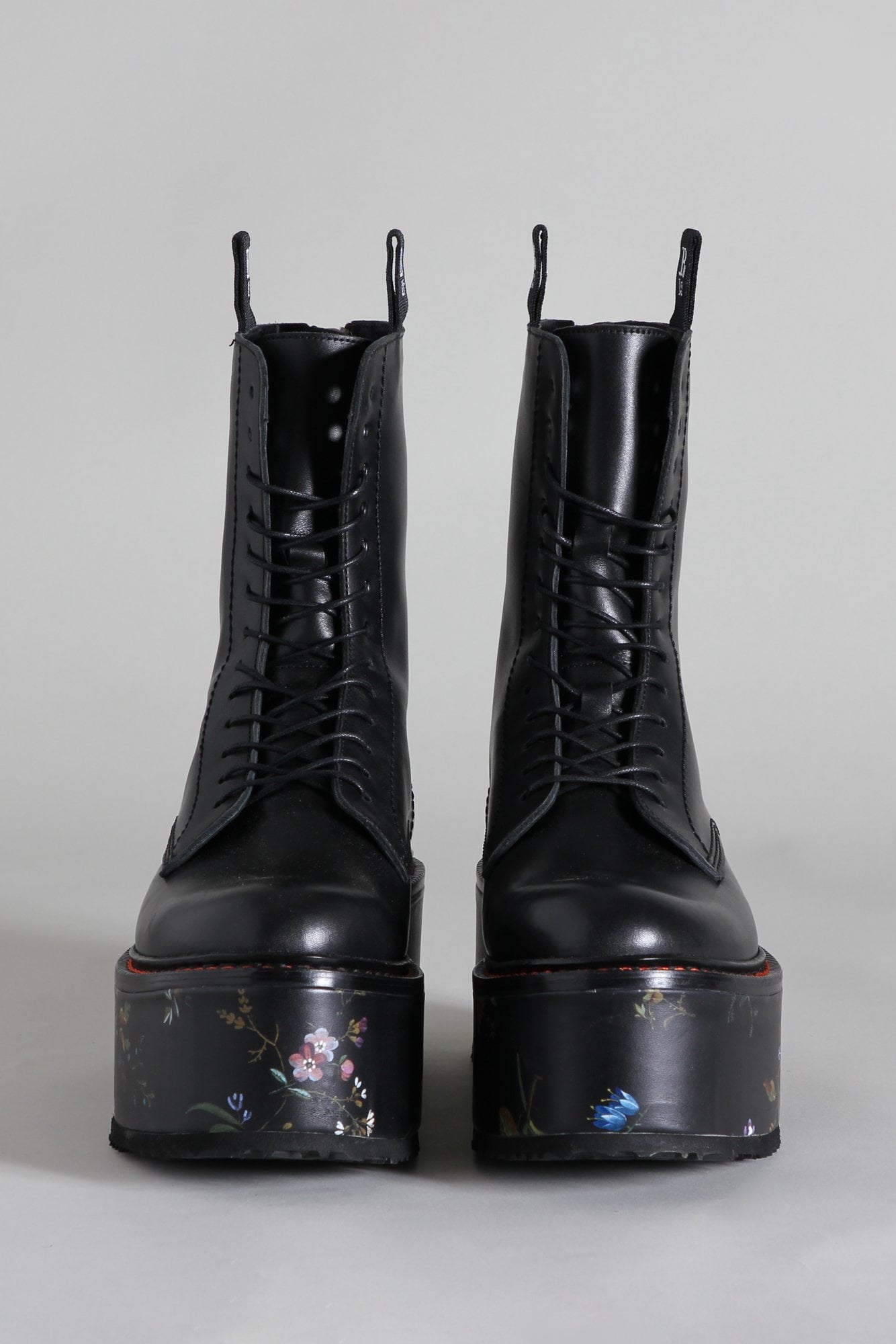 DOUBLE STACK BOOT - BLACK WITH FLORAL PLATFORM - R13 COMBAT BOOTS