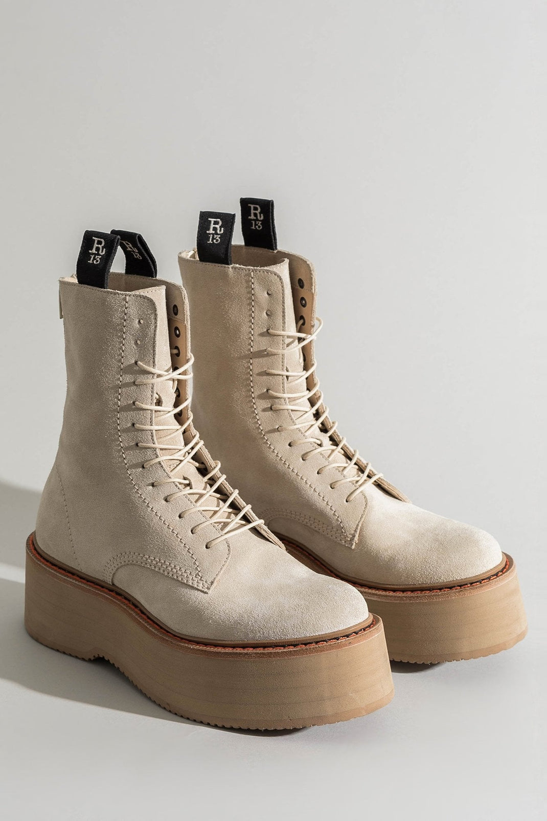 DOUBLE STACK BOOT - KHAKI SUEDE - R13 COMBAT BOOTS