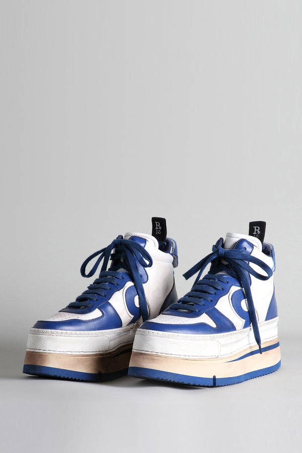 The Riot Leather High Top - Blue and White | R13 Denim Official Site